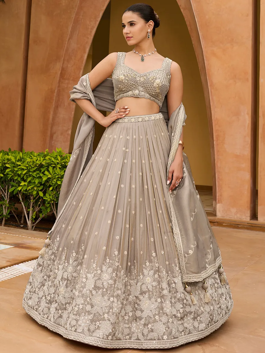 Grey silk lehenga choli for reception-G3-WLC15750 | United States