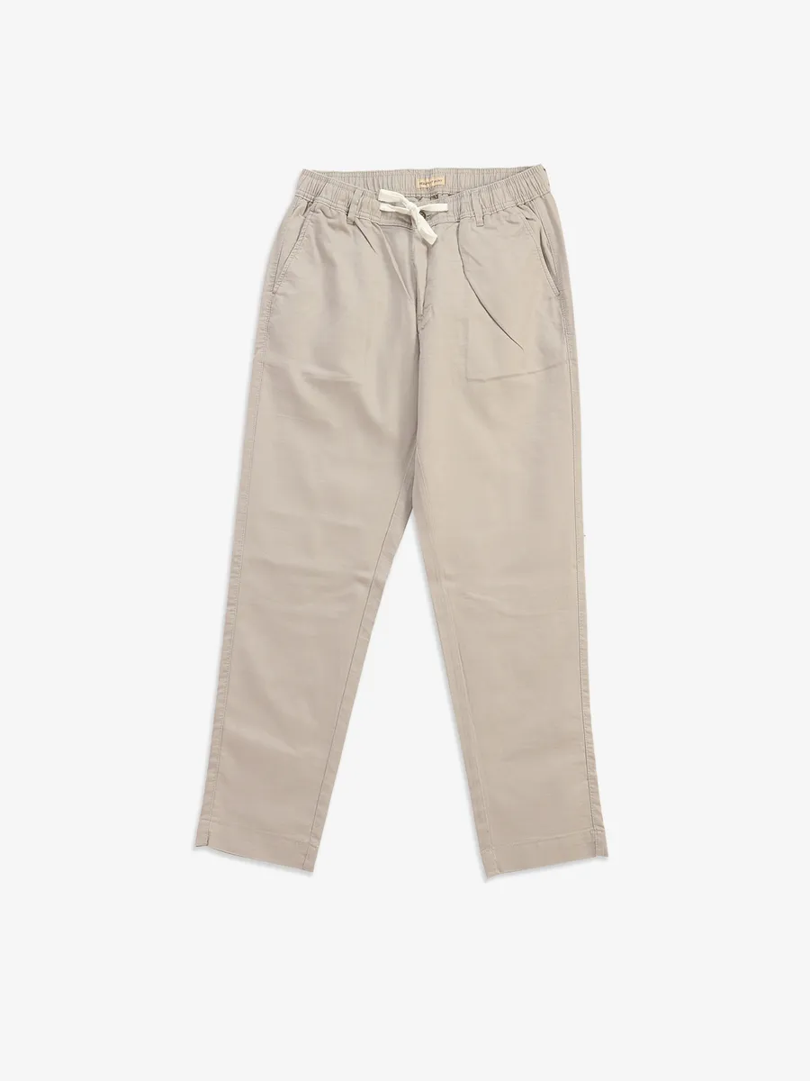 IRONY light grey linen solid track pant-G3-MTP0640