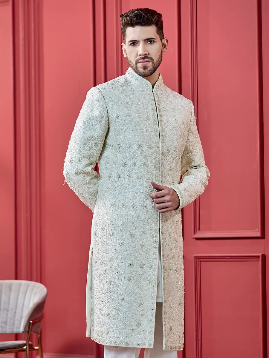 Ivory cream peshwahi style sherwani for groom-G3-MSH8257
