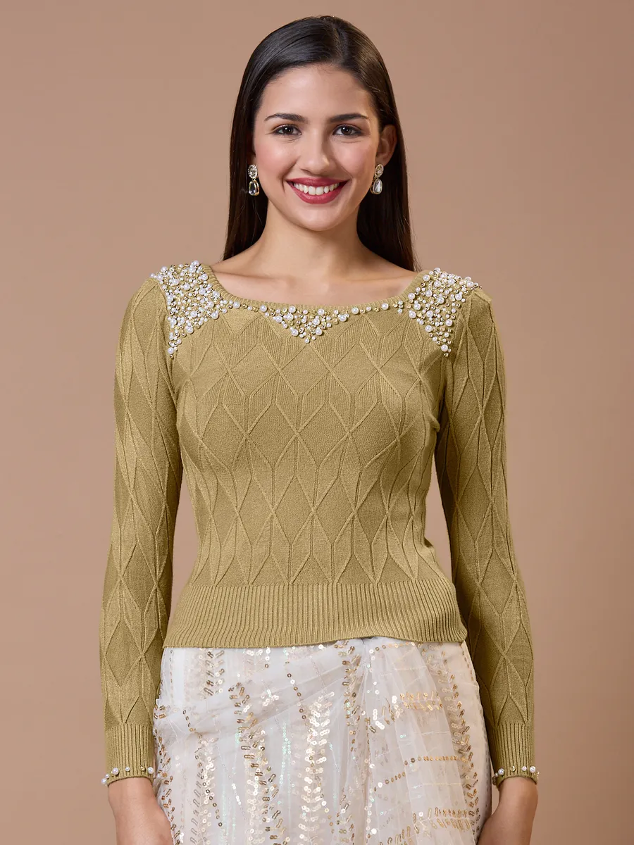 Knitted beige readymade blouse-G3-RB2149 | United States