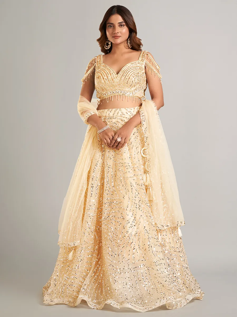 Latest cream net lehenga choli for wedding-G3-WLC16209