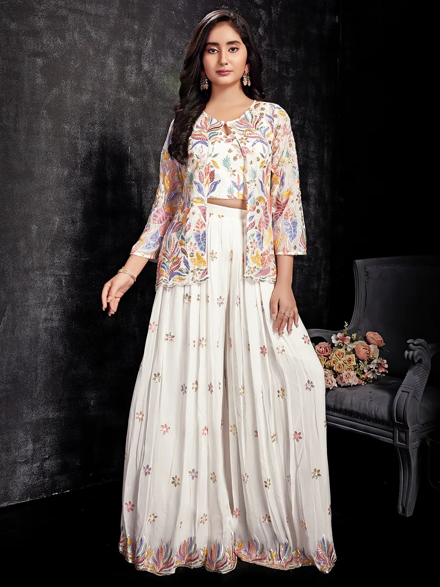 Latest jacket style white palazzo set-G3-GSS2861 | United States