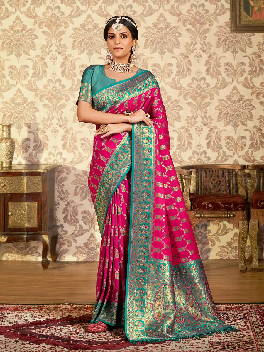 Latest magenta silk minakari saree-G3-WSA54660 | United States