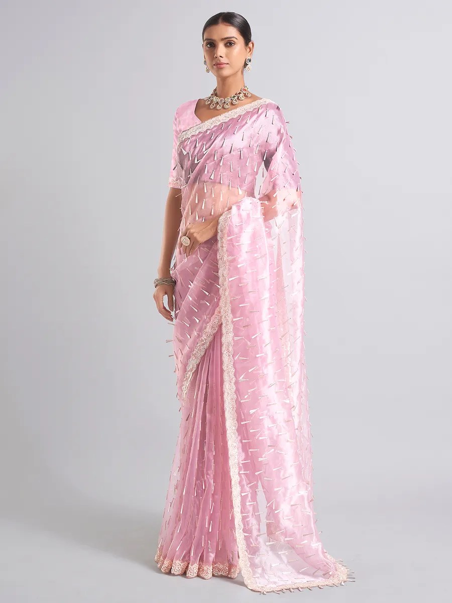 Latest pink tissue silk saree for receptions-G3-WSA56619 | United...