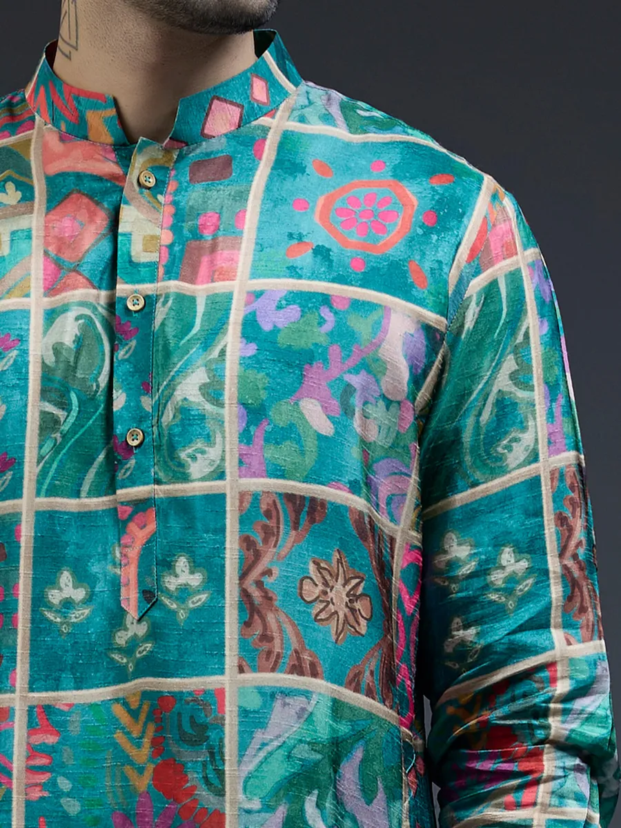 Latest rama green silk ethnic printed kurta suit-G3-MKS5924