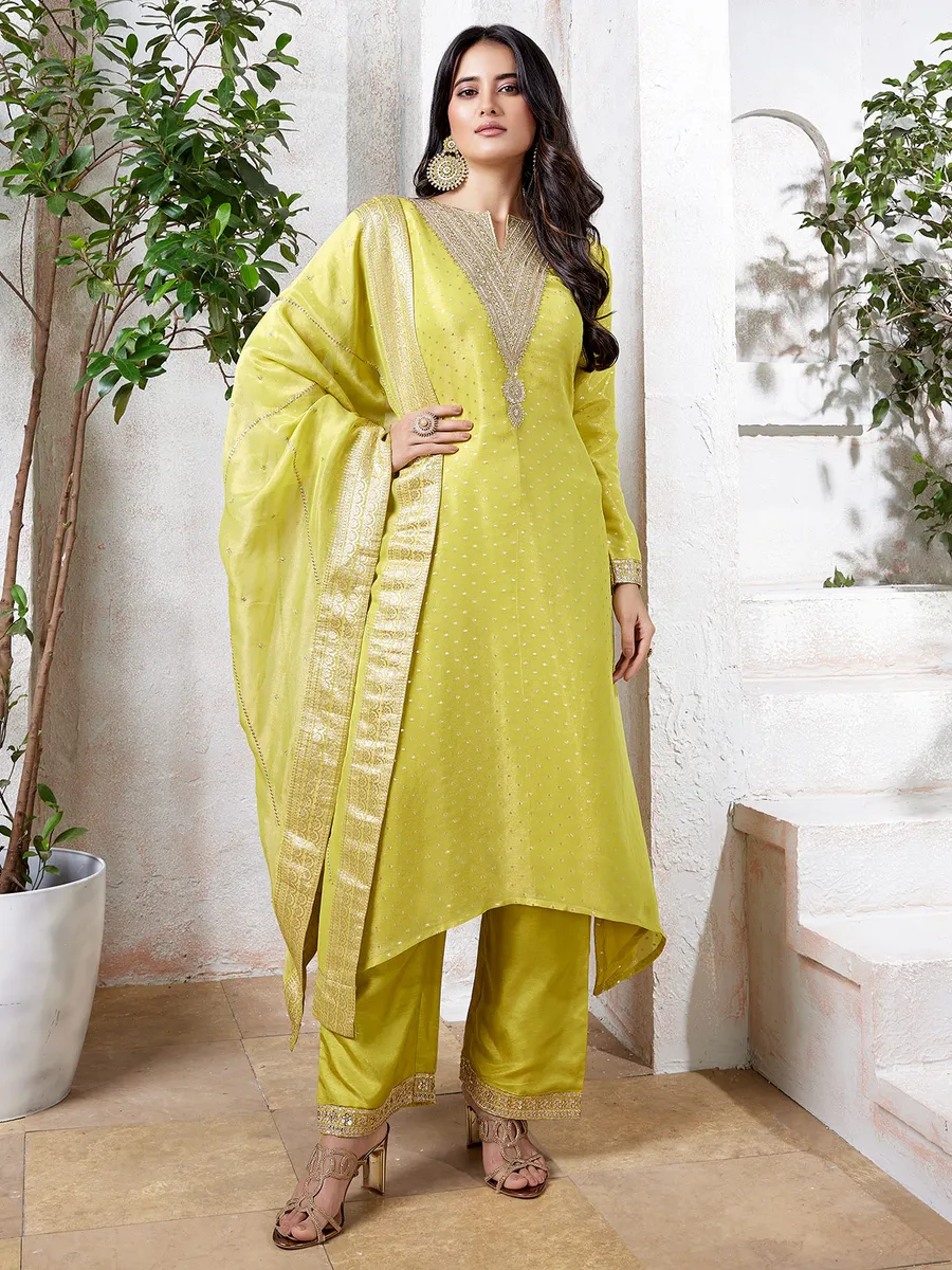 Lemon green chiffon salwar suit-G3-WSS42217 | United States