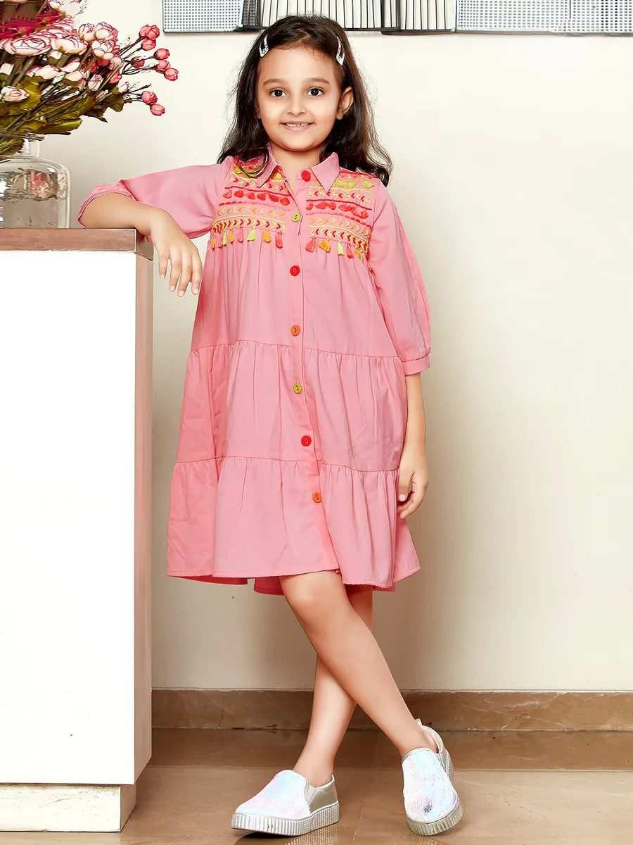 Leo n Babes cotton pink frock for girls-G3-GDR0395 | United States
