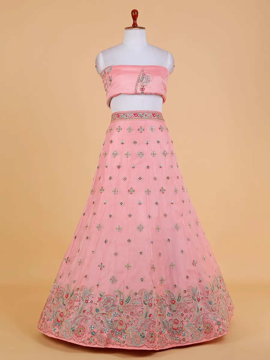 Light pink net unstitched lehenga choli-G3-WLC14397 | United Kingdom