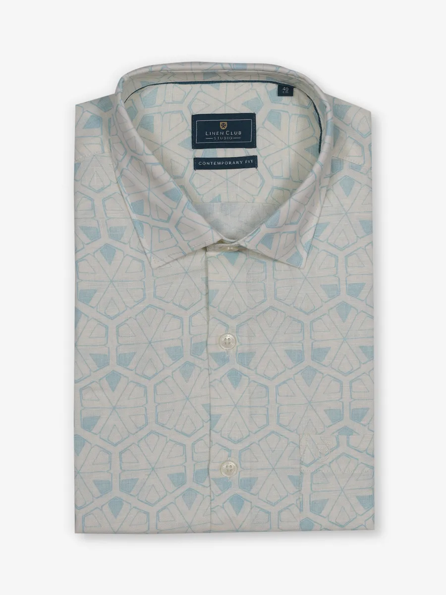 LINEN CLUB light beige linen formal shirt-G3-MFS15150