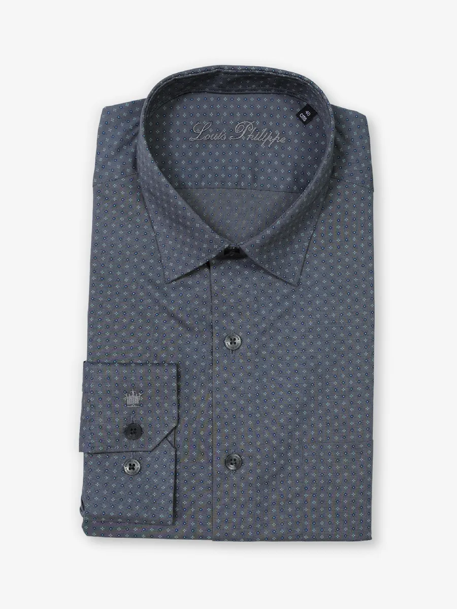 LOUIS PHILIPPE grey cotton printed formal wear shirt -G3-MFS14611...