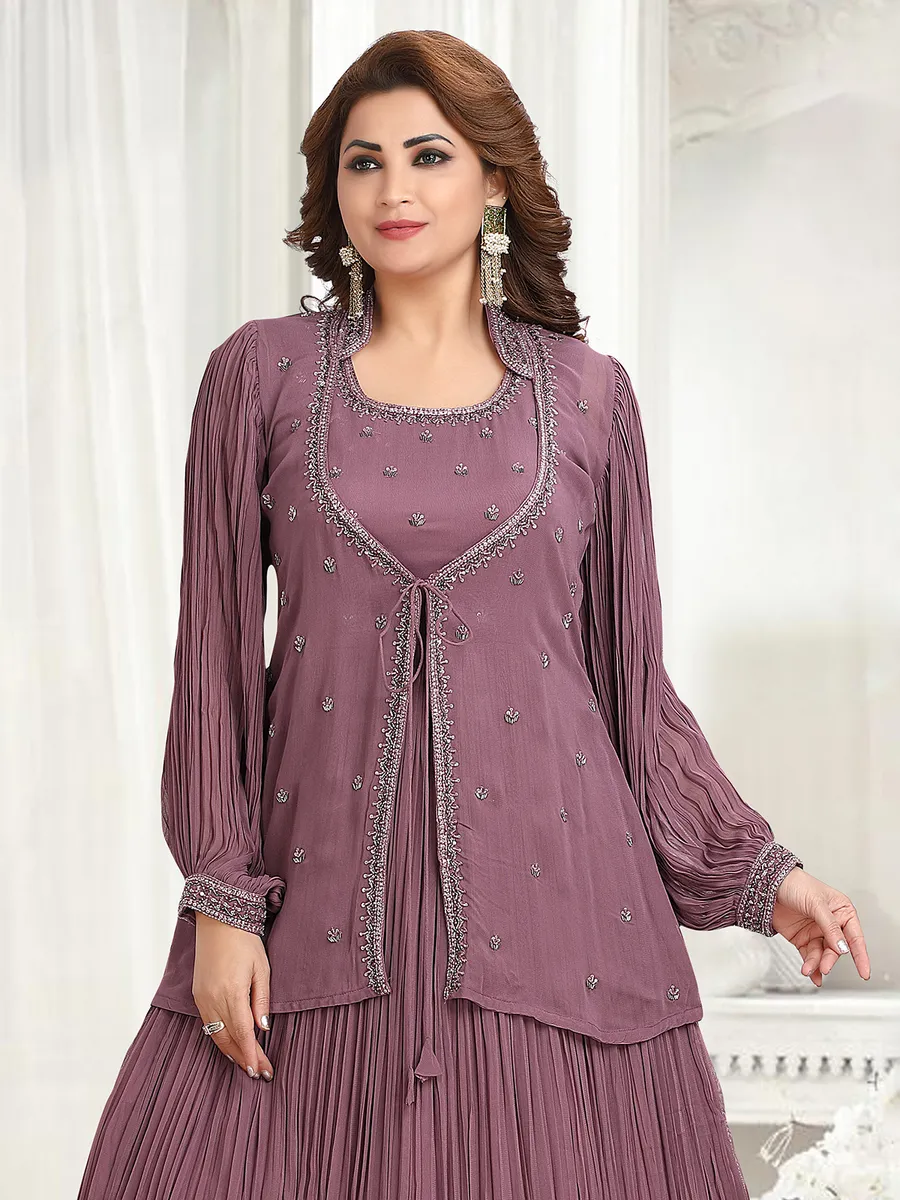 Mauve pink georgette jacket style anarkali suit-G3-WSS40624