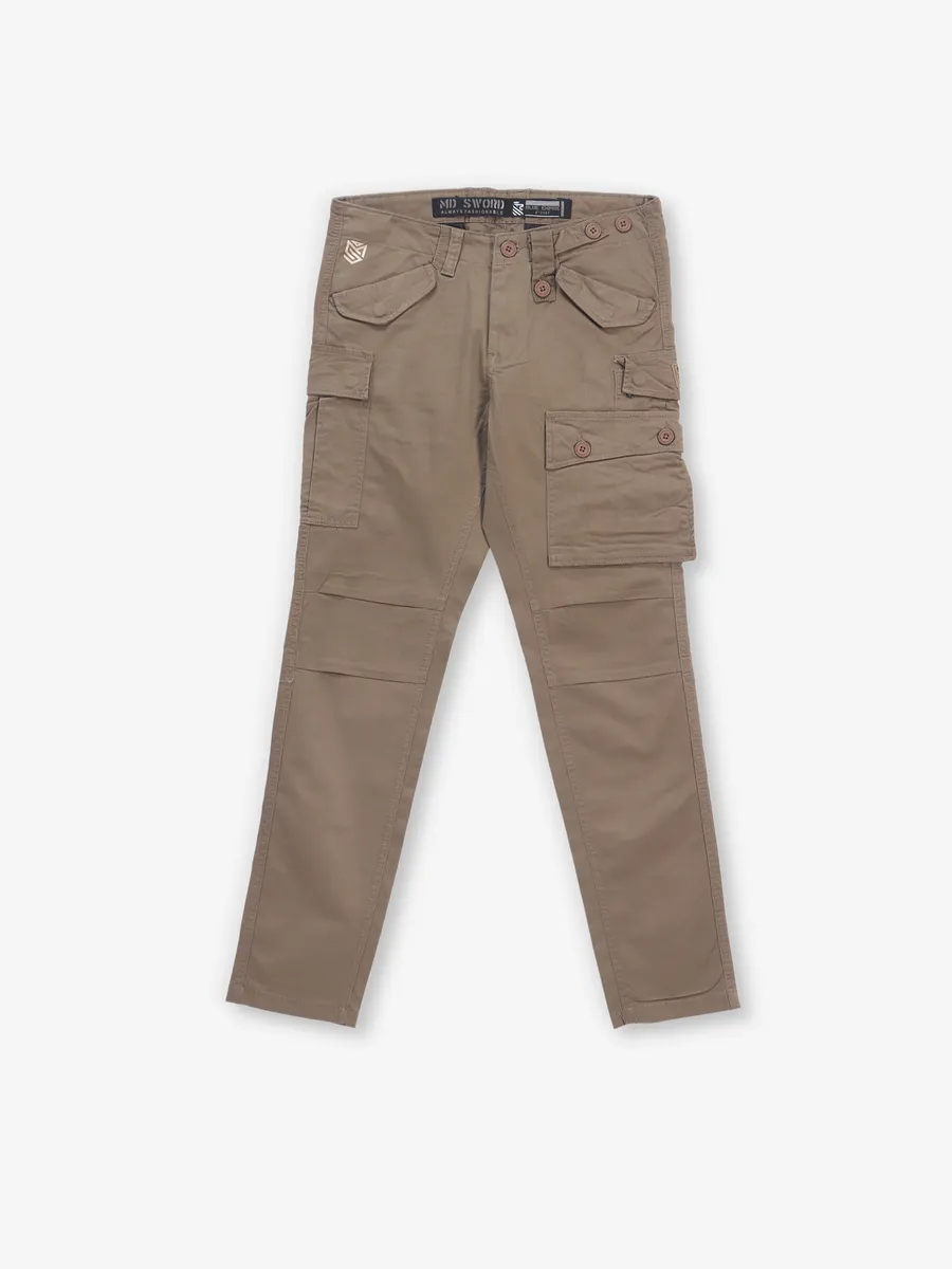 MD SWORD khakhi solid cargo jeans -G3-MJE5439