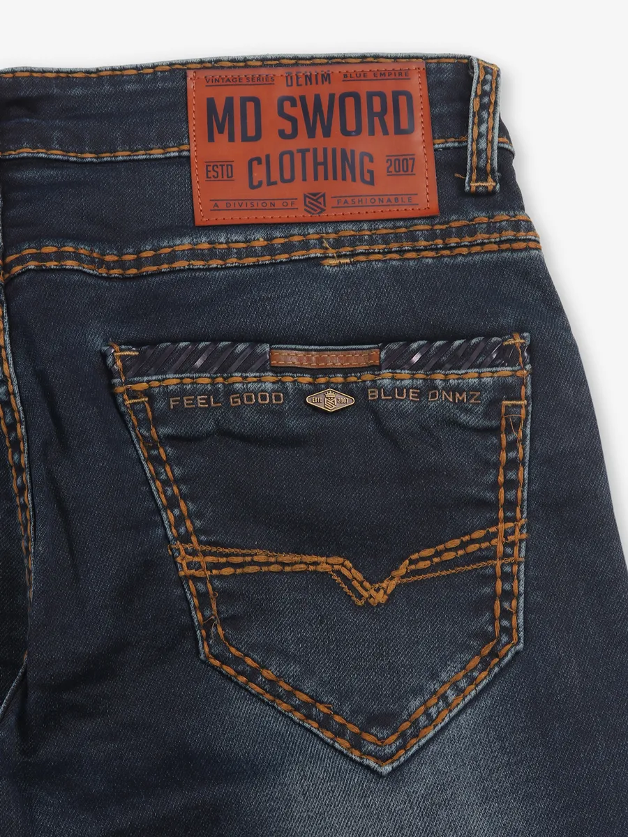 MD SWORD washed dark tonned navy denim jeans-G3-MJE5437