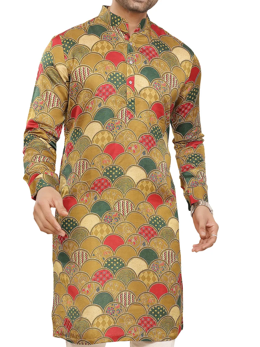 Mehendi green printed mens kurta-G3-MSP01408 | United States