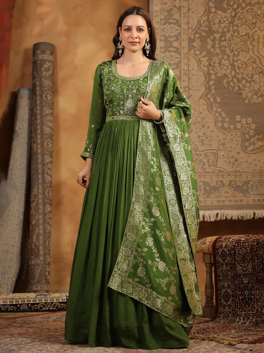 Mehendi green silk anarkali kurti set for women-G3-WKS34 | United...