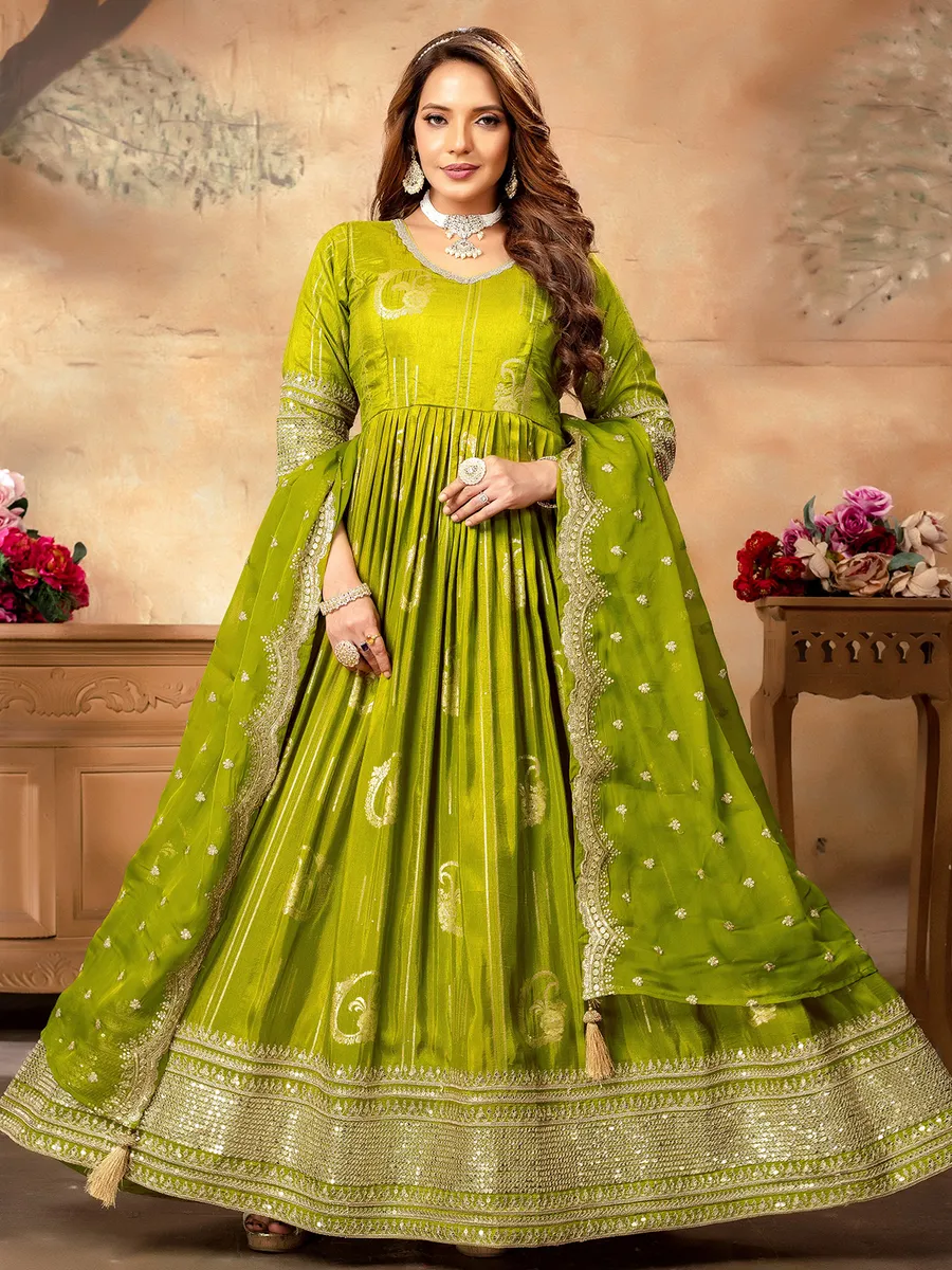 Mehendi green silk anarkali suit-G3-WSS42708 | United States