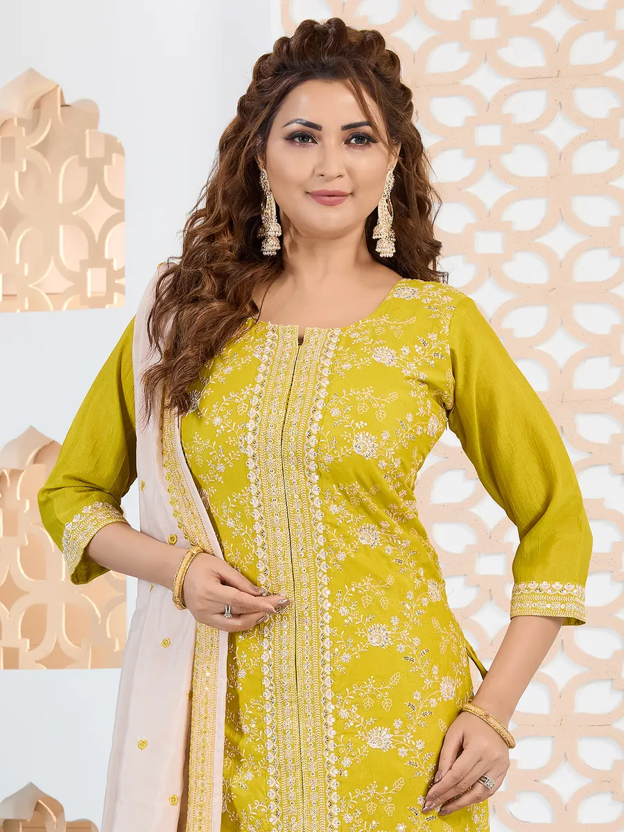 Mehendi yellow silk salwar suit with dupatta-G3-WSS42373 | United...