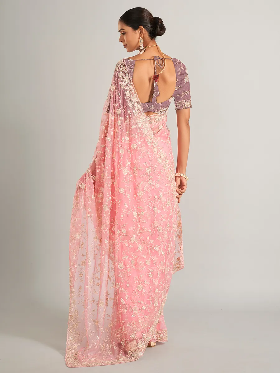 Mesmerizing organza silk light pink saree-G3-WSA56831 | United States