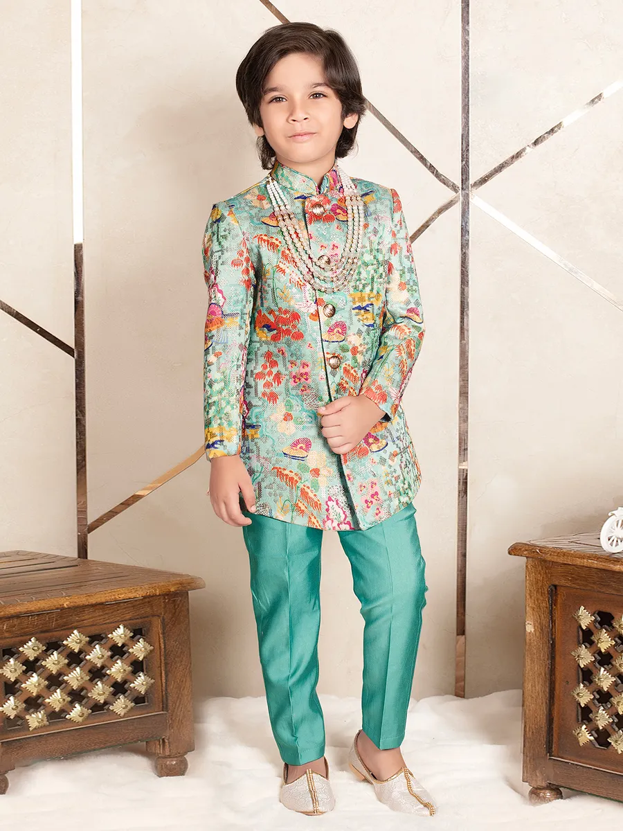 Mint green all time classy indo western for boys-G3-BIW1471