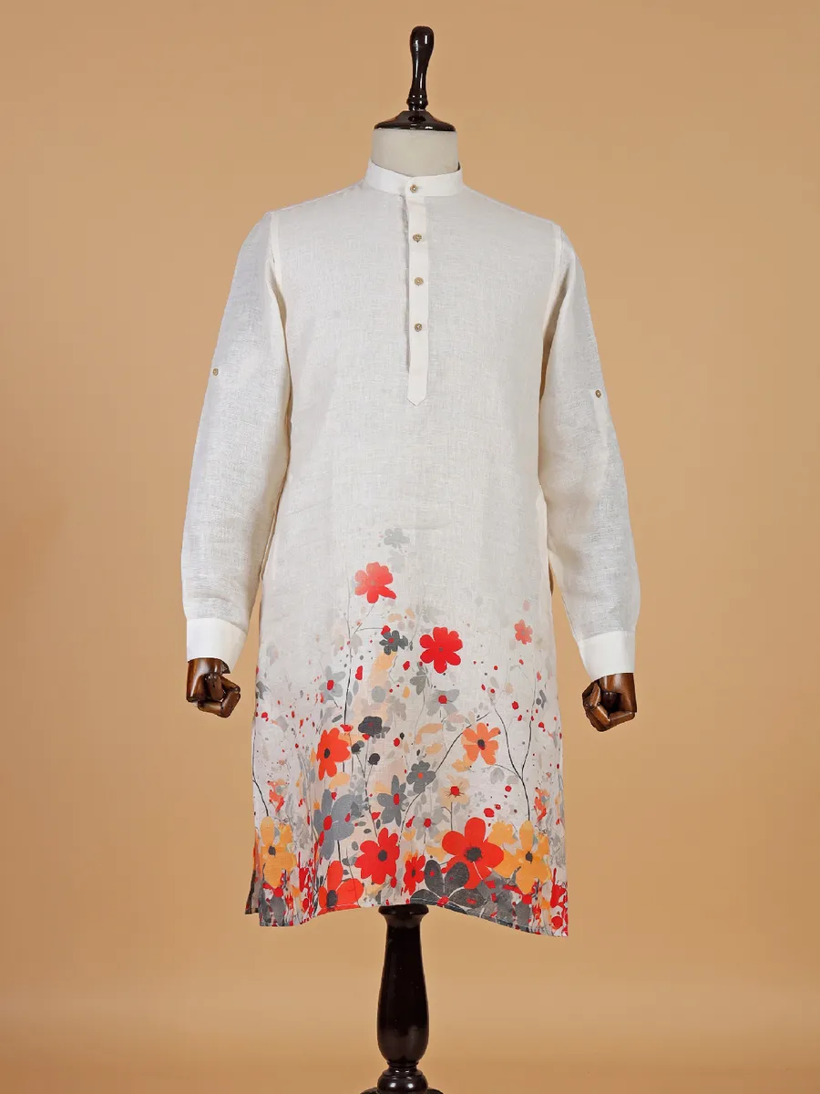 Modern light cream cotton kurta with prints-G3-MSP01336