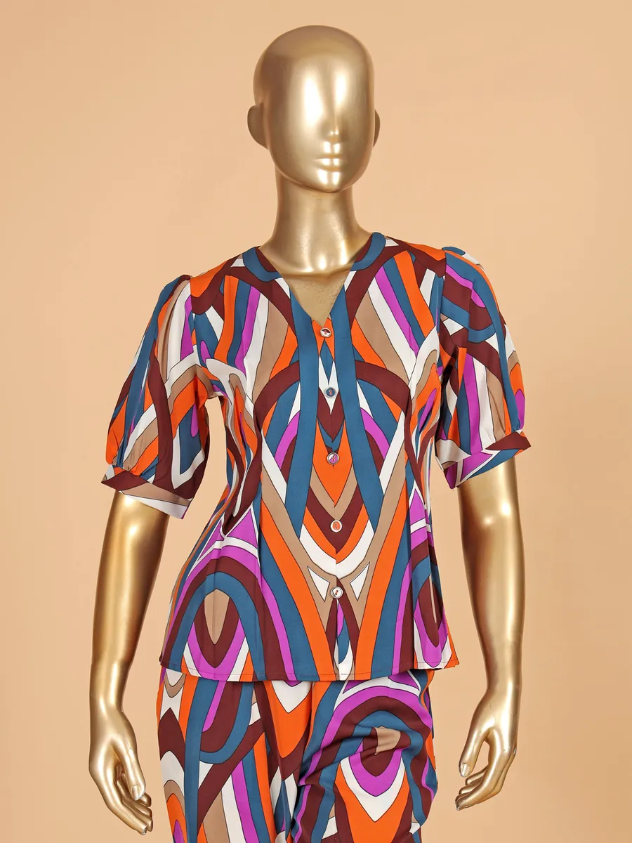 Multi color silk co-ord set with printed-G3-WCS15474 | United States