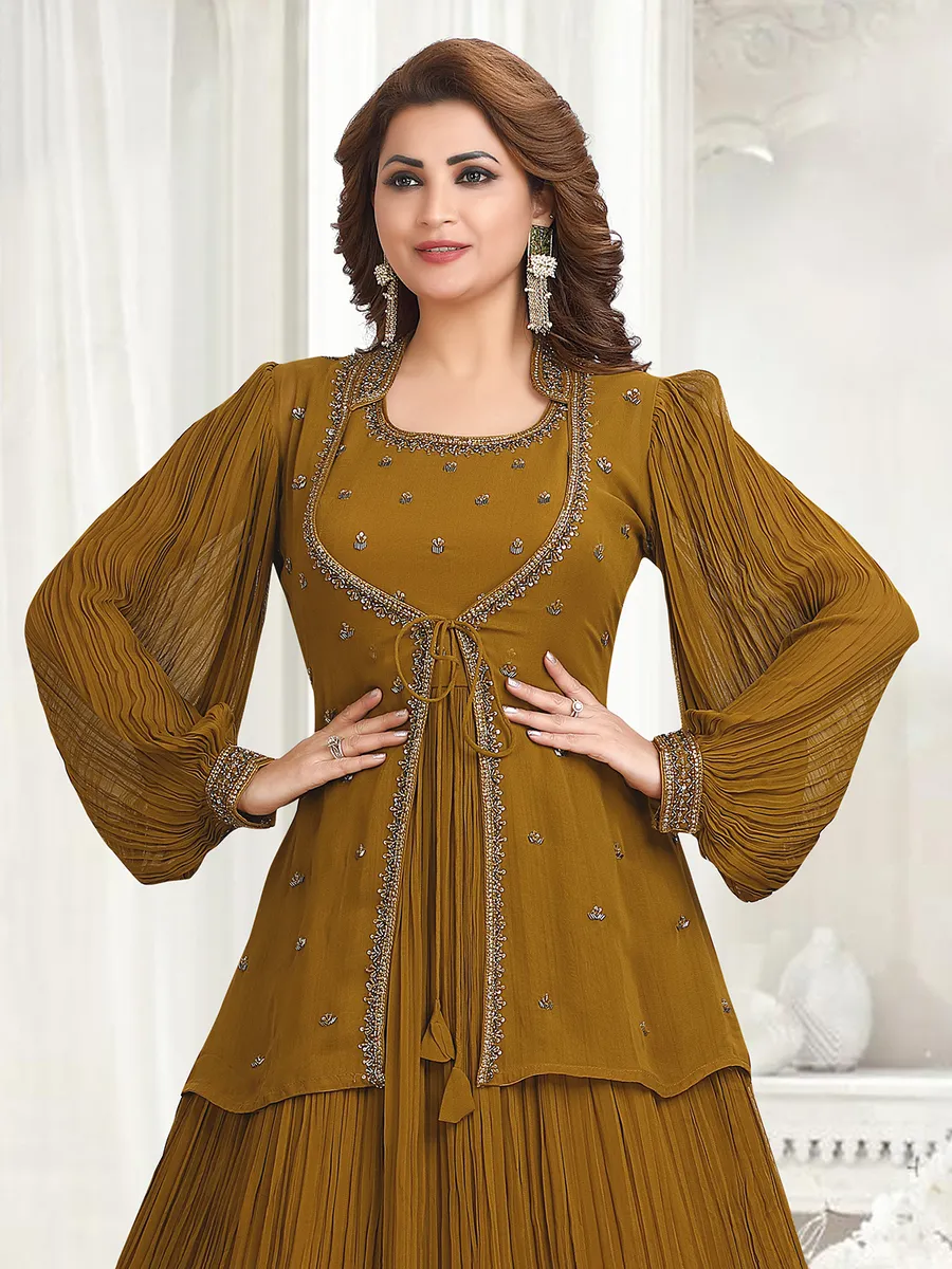 Mustard yellow jacket style anarkali suit-G3-WSS40623