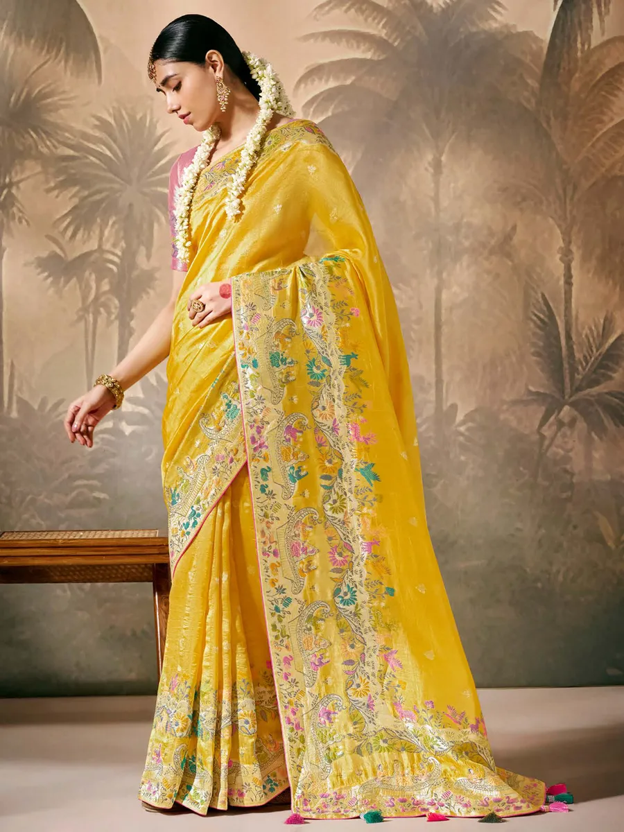Mustard yellow paithani saree-G3-WSA57120 | United States