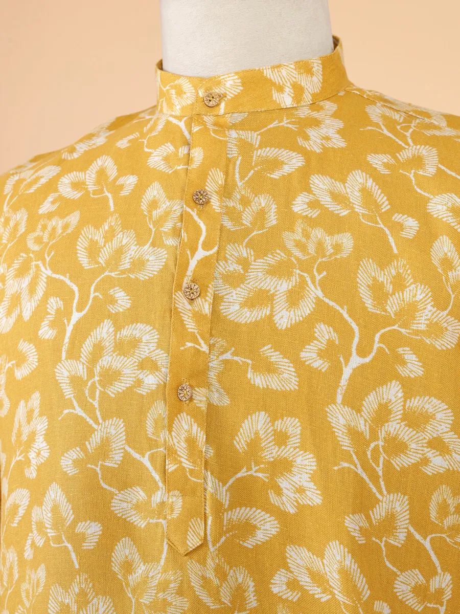 Mustard yellow printed cotton kurta for men-G3-MSP01349 | United...
