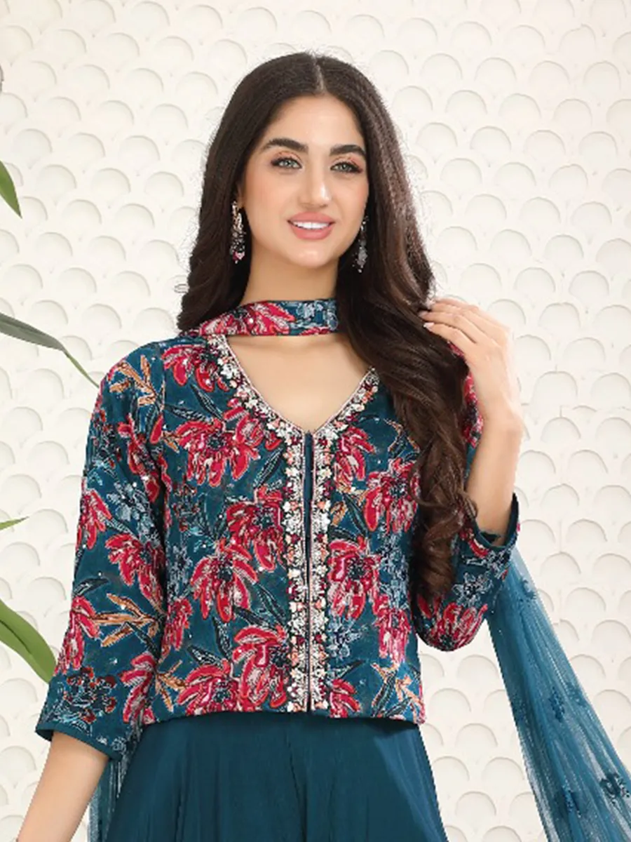 Trendy printed rama blue palazzo suit-G3-WSS41348 | Australia