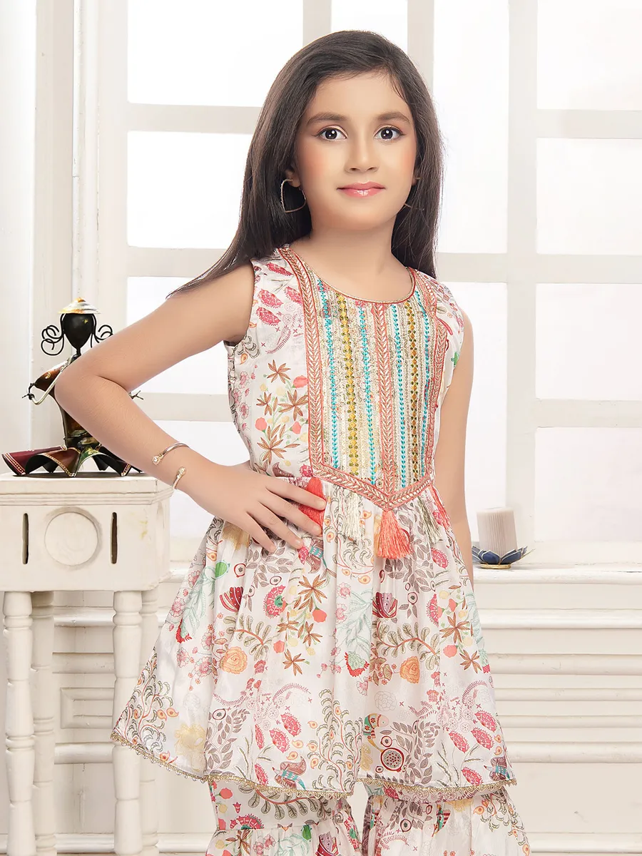 Off white cotton round neck sharara suit-G3-GSS2833 | United States