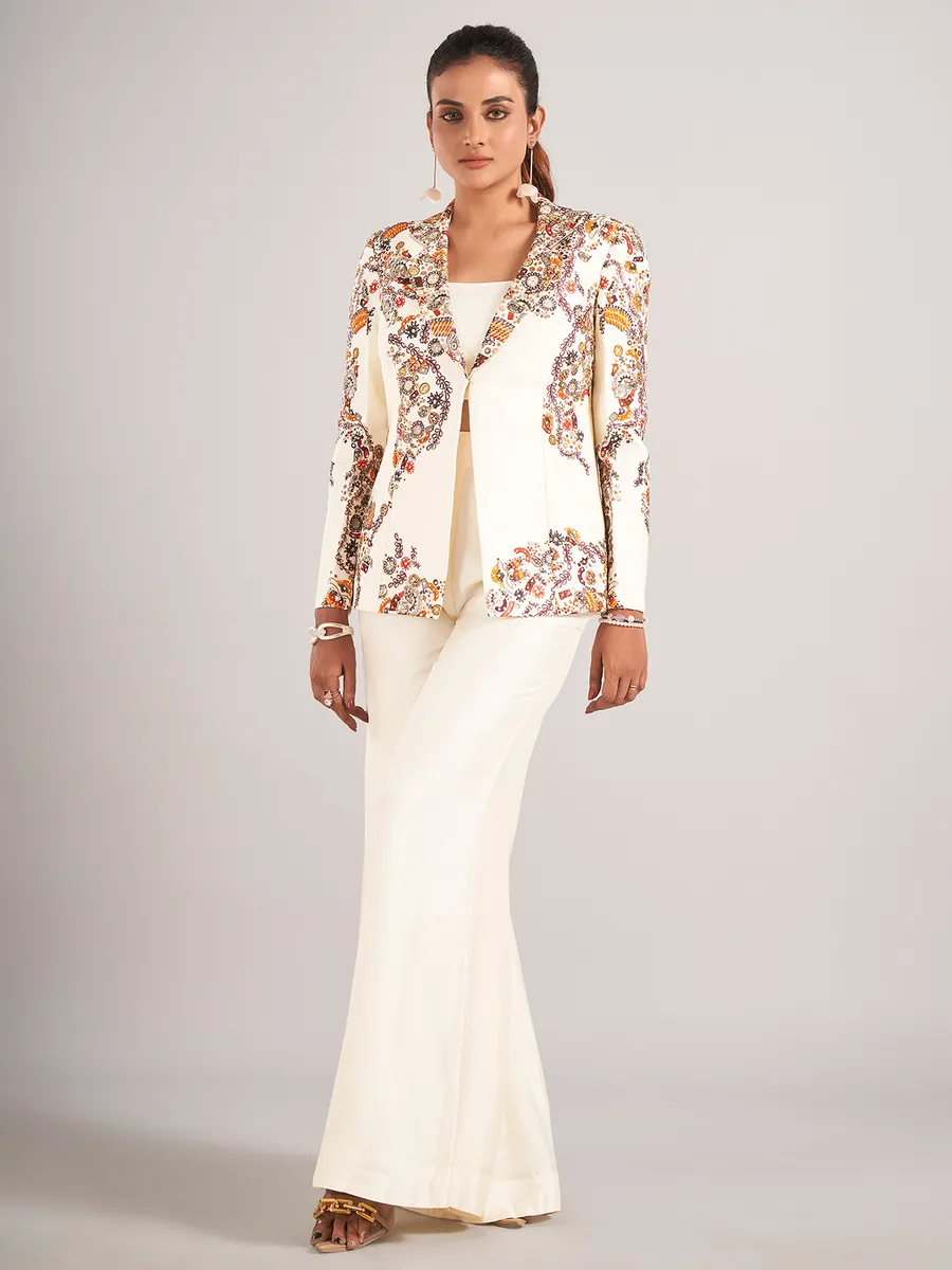 Off-white designer silk palazzo suit-G3-WSS43124 | United States