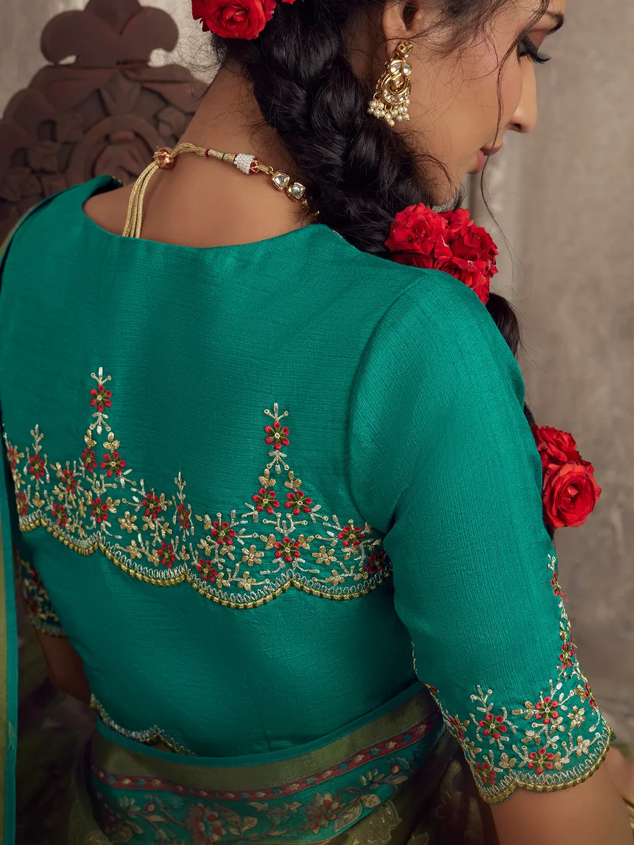 Olive brasso saree with contrast border-G3-WSA56667