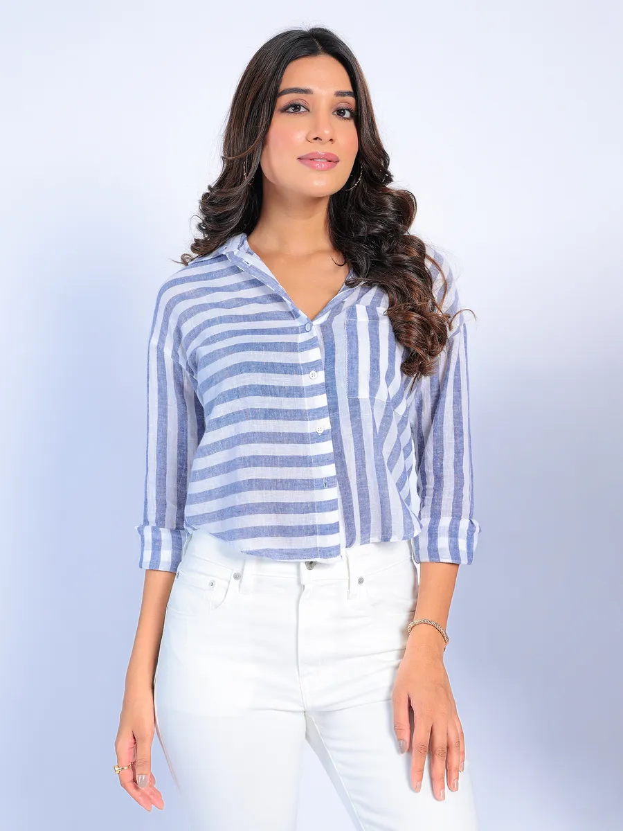 ONLY white stripe cotton crop shirt-G3-WTO4933 | United States
