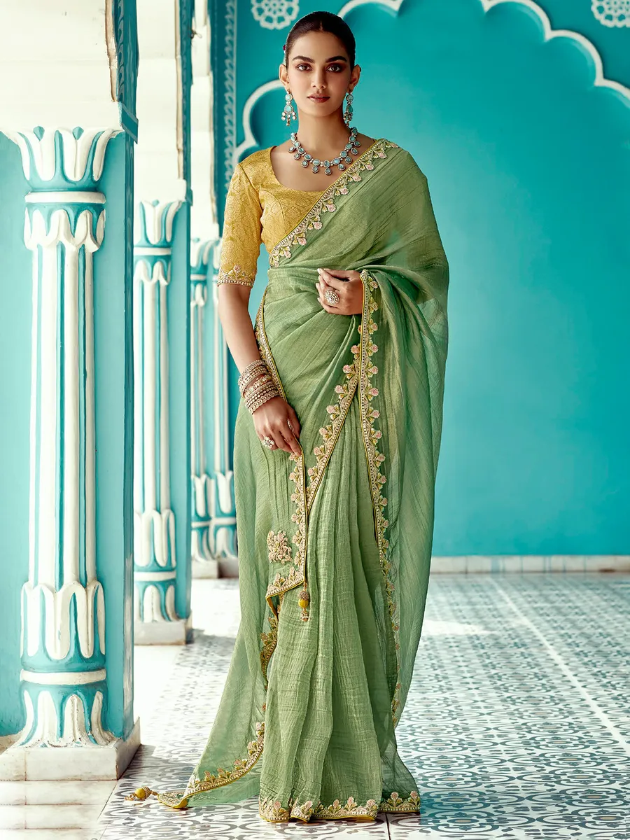 Pastel green tissue silk wedding wear saree-G3-WSA57515