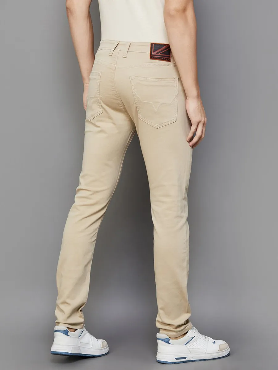 PEPE beige solid slim tapered denim-G3-MJE5365