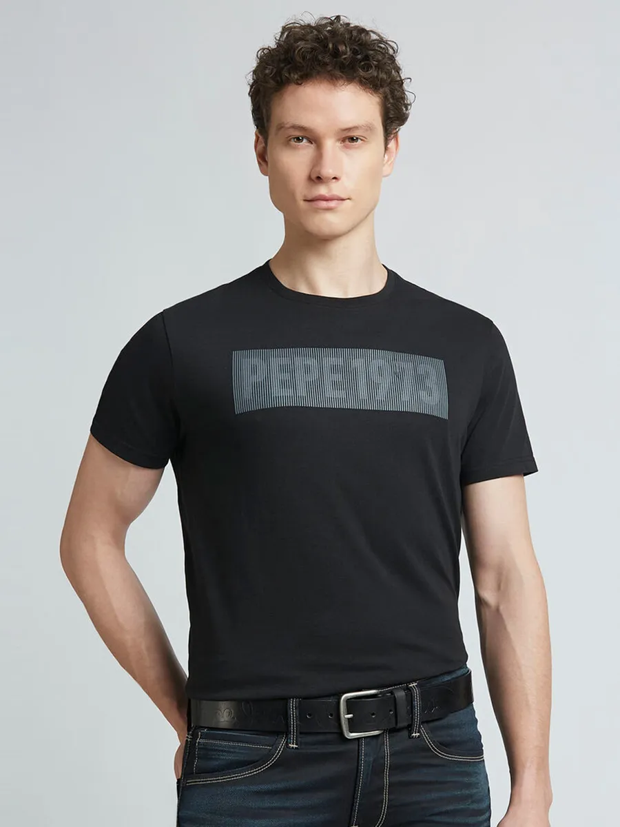 PEPE black logo printed cotton t-shirt-G3-MTS19383 | United States