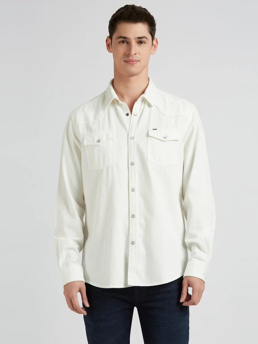 PEPE plain white shirt for men in cotton-G3-MCS14696 | United Kingdom