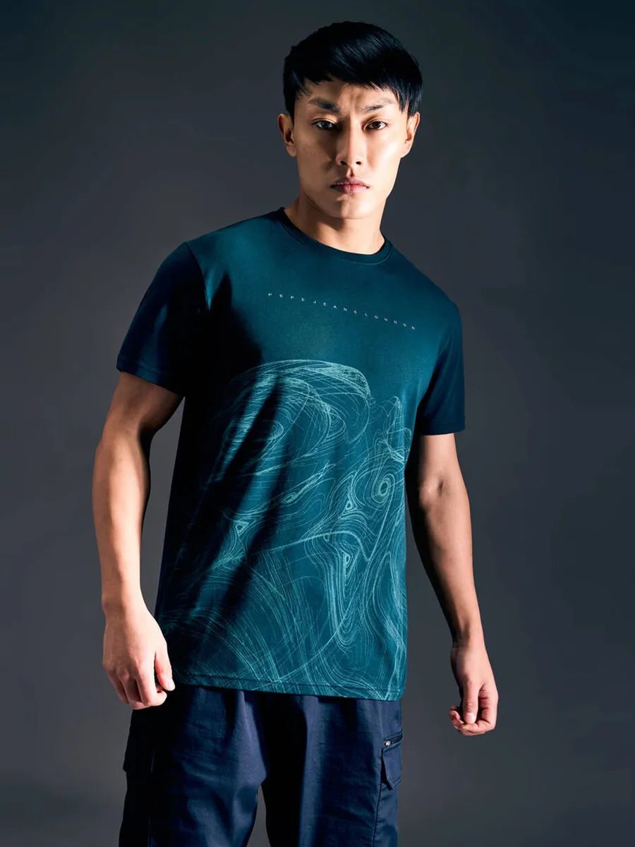 PEPE printed teal blue cotton t-shirt-G3-MTS20822 | United States