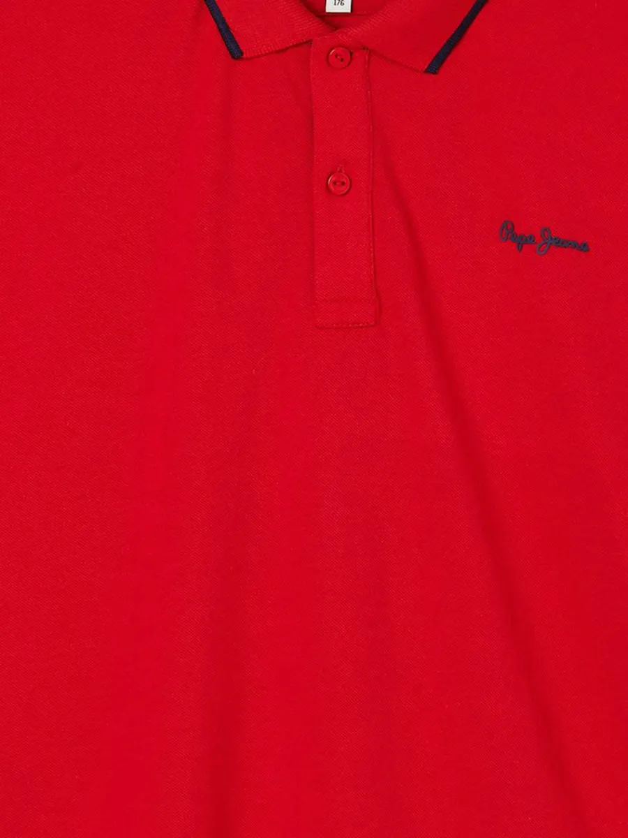 PEPE red cotton t-shirt with polo neck-G3-BTS5193 | United States