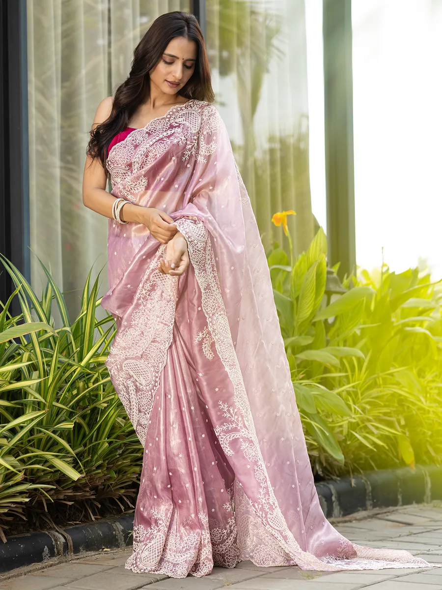 Pink tissue silk saree in thread weaving-G3-WSA57851