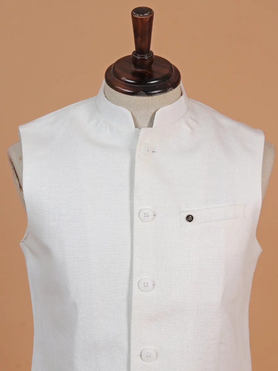 Plain white terry rayon waistcoat for men-G3-MWC2577