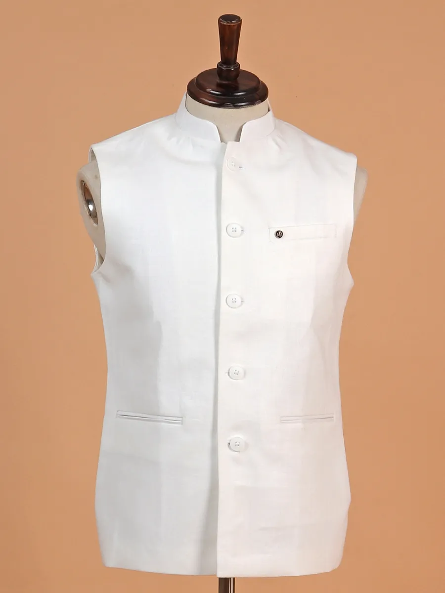 Plain white terry rayon waistcoat for men-G3-MWC2577