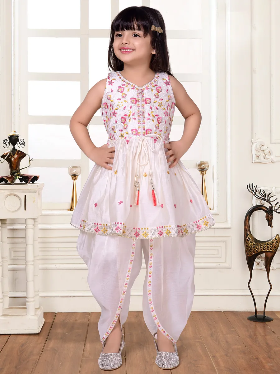 Pretty white silk dhoti set -G3-GSS2858