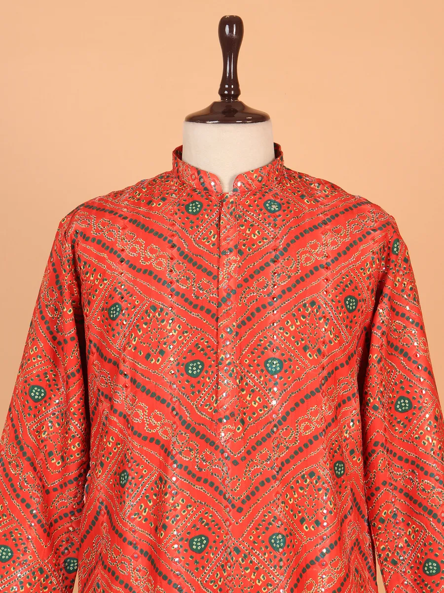 Printed cotton orange kurta suit-G3-MKS5959