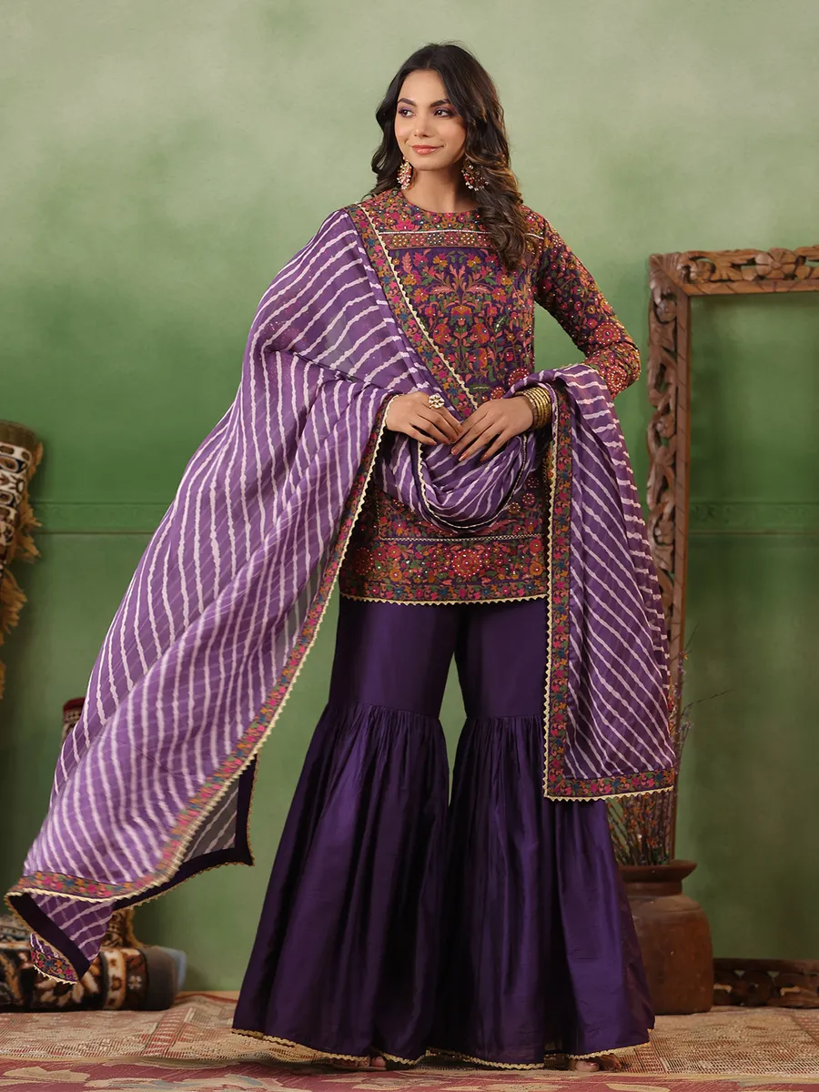 Purple sharara suit with leheriya dupatta-G3-WSS40951 | Australia