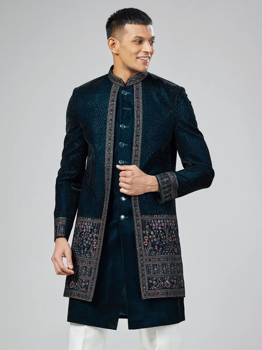 Rama blue velvet reception style indowestern-G3-MIW42 | United Kingdom