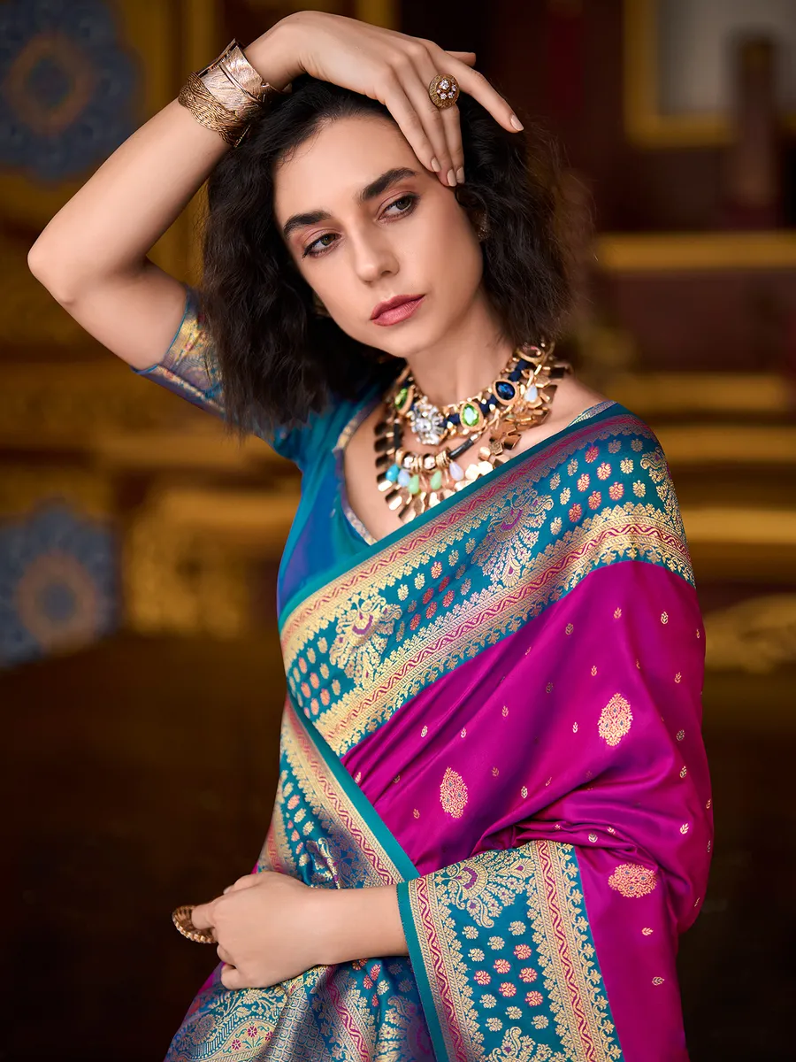Rani color banarasi silk zari weaving saree-G3-WSA57107
