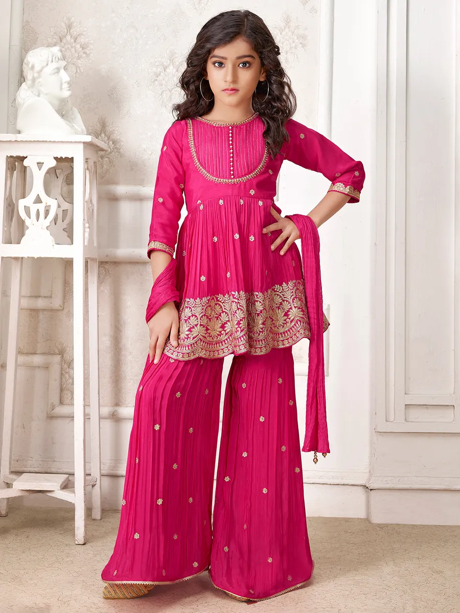 Rani color sharara salwar suit in silk-G3-GSS3009