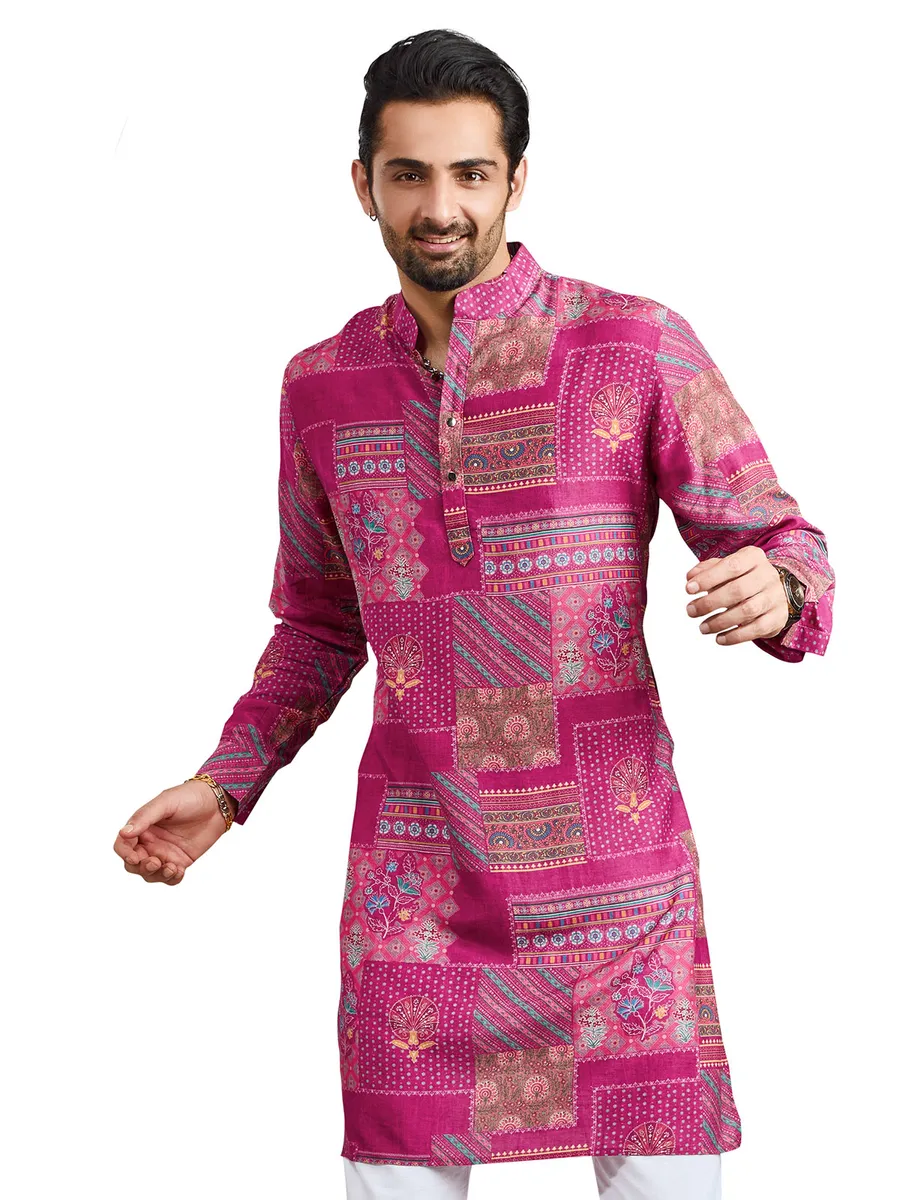 Rani color silk printed kurta-G3-MSP01324 | United States
