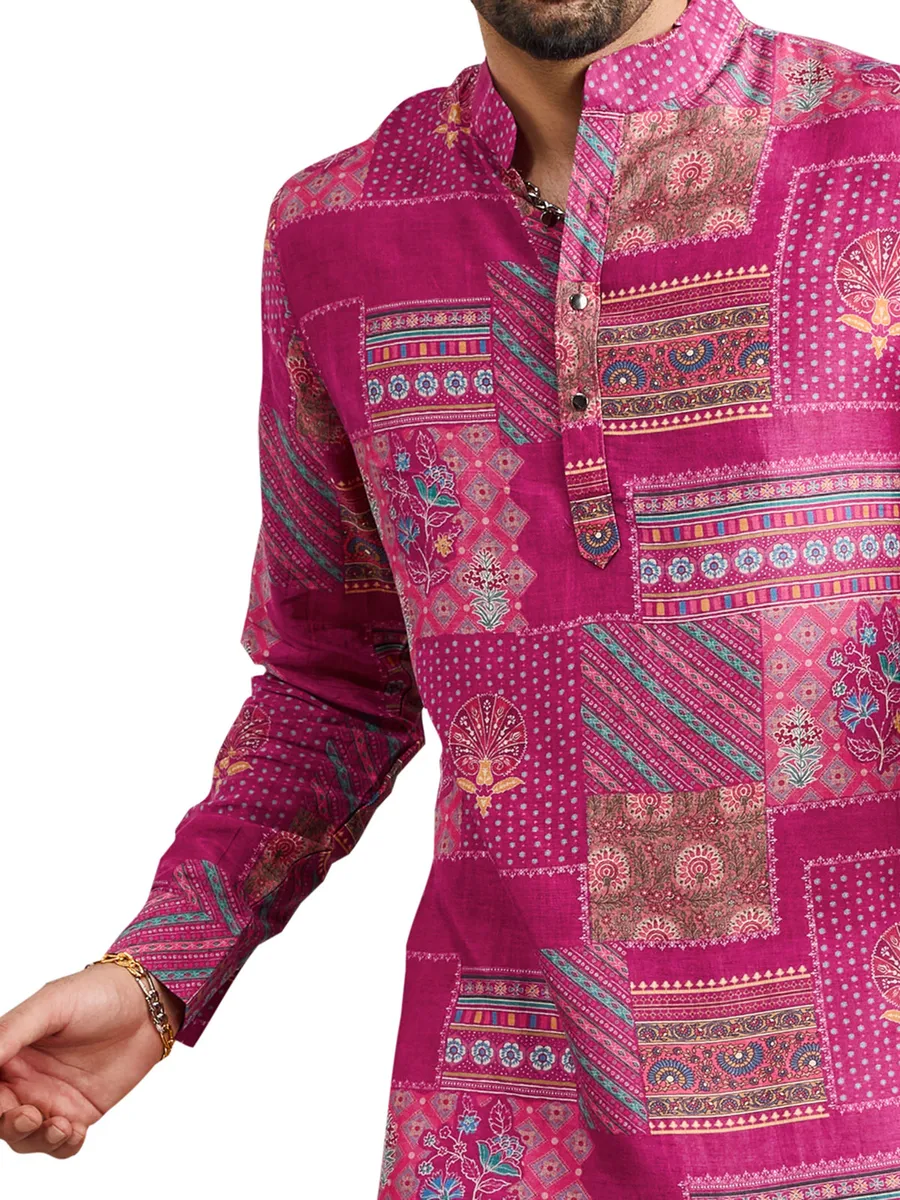 Rani color silk printed kurta-G3-MSP01324 | United States